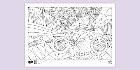 Motorbike-Themed Doodle Colouring Pages