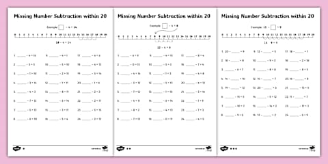 Missing Number Subtraction within 10 Worksheet