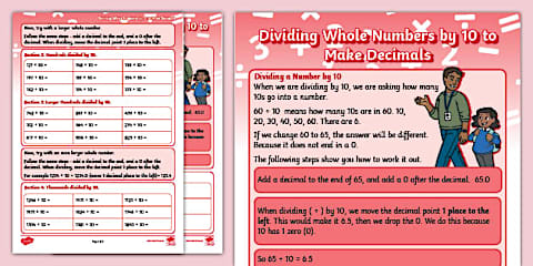 Dividing Whole Numbers by 10, 100 and 1 000 to Make Decimals Activity Sheet