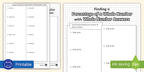 Finding Percentages of Different Quantities Activity Sheets