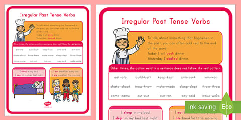 Irregular Past Tense Verbs Crossword Puzzle for K-2nd Grade