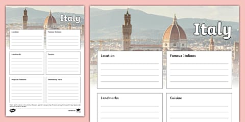 Italy Fact File English/Italian - italia, europe, world, map, culture