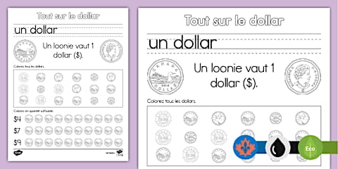 All About the Quarter Canadian Money Worksheet French