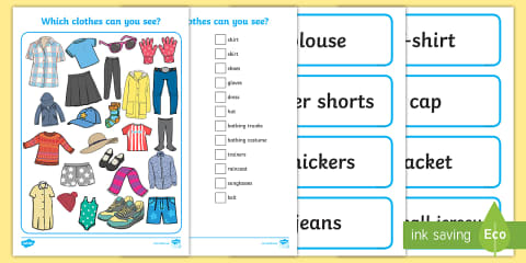 Clothing Colour Recognition Worksheets