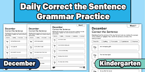 Kindergarten November Daily Correct the Sentence Grammar Practice