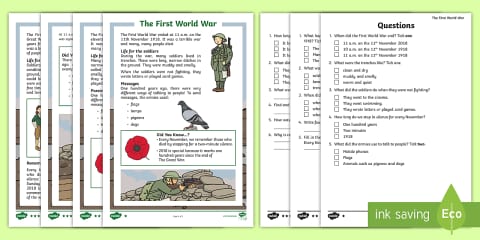 The First World War Differentiated Reading Comprehension Activity ...