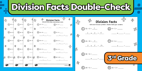 Third Grade Division Facts Worksheets