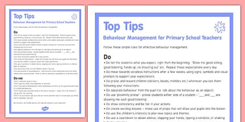 Behaviour Management Tips A2 Display Poster