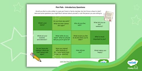 Intergenerational Pen Pal Club Writing Worksheet