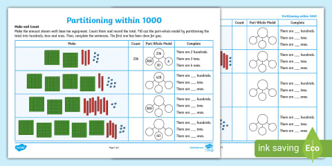 Partition Numbers To 1000 | Partitioning Numbers To 1000