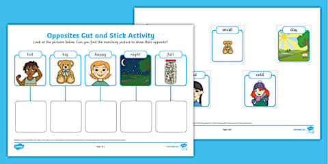Kindergarten Antonyms Matching Cut and Paste Worksheet