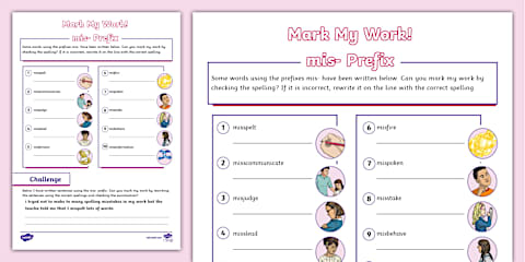 Prefix Mis- Worksheet Pack