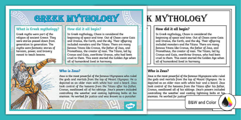 Greek Gods and What They Stood For Research Worksheet for 3rd-5th Grade