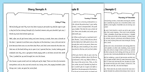 Mentor Texts: Diary Entry Writing Samples for 3rd-5th Grade