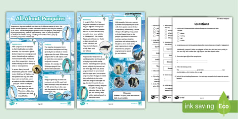 LKS2 All About Penguins Reading Comprehension Activity