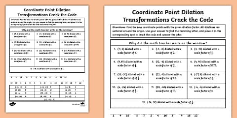 Eighth Grade Coordinate Point Dilation Transformations Matching Cards