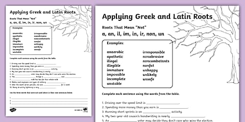 Seventh Grade Greek and Latin Roots Practice Worksheet