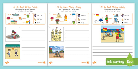 First Grade A Day at the Beach Write a Story Worksheet