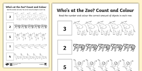 Zoo Animals Counting to 10 Worksheet