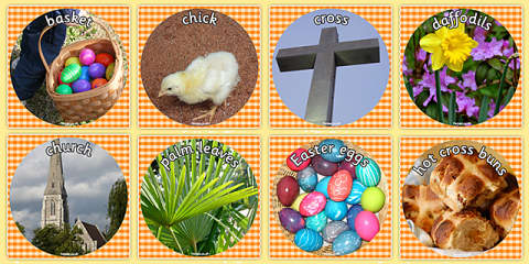 Twinkl Symbols: Easter Related Words on a Word Wall Sheet