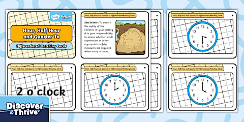 Hour, Half Hour and Quarter To Differentiated Matching Cards Gaeilge