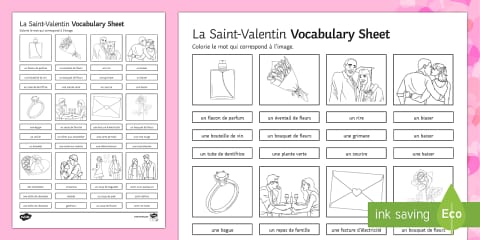 French Valentine's Day Matching Worksheet