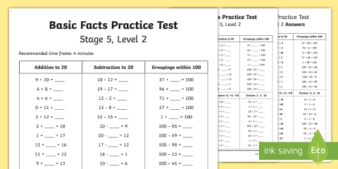 Stage 8 Basic Facts Practice Tests