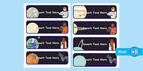 Space-Themed Editable Tray Labels