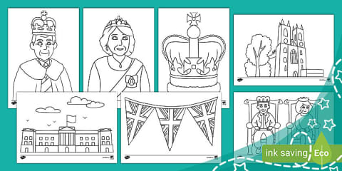 Royal Celebration Picture and Word Colouring Sheets