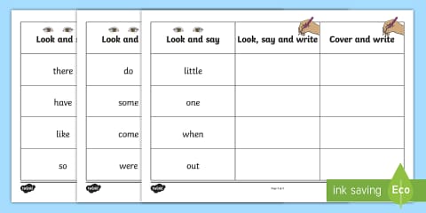 Look, Say, Cover and Write Editable Worksheet Template