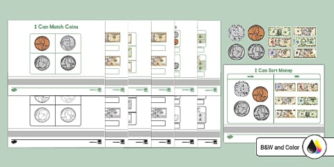 Money Identification (Bills) Worksheets for Special Education