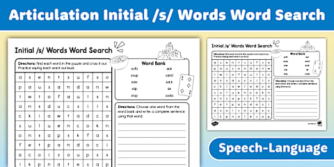 Articulation Initial /s/ Blend Words Word Search for SLP