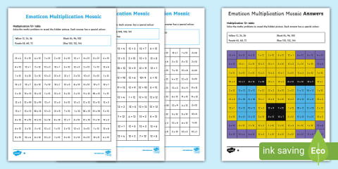 7x Table Emoticon Multiplication Mosaic Activity Sheets