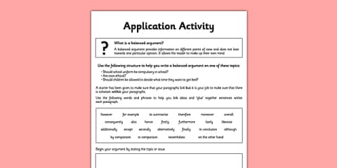 Cohesion Across Paragraphs Application Worksheet
