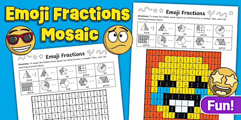 Emoji Equivalent Fractions Math Mosaic for 3rd-5th Grade