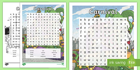 Mardi Gras Word and Picture Matching Worksheet for K-2nd Grade