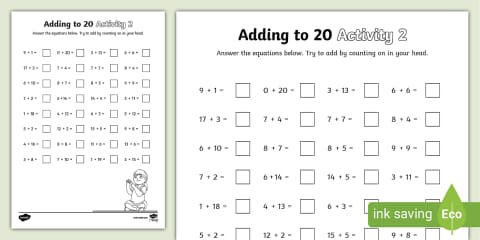Speedy Calculations Number Facts within 20 Activity Sheet