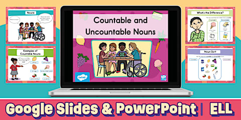 Countable and Uncountable Nouns Sorting Cards for ELL