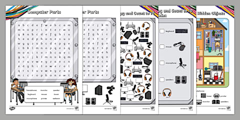 Parts of a Computer Cut and Paste Worksheet for K-2nd Grade