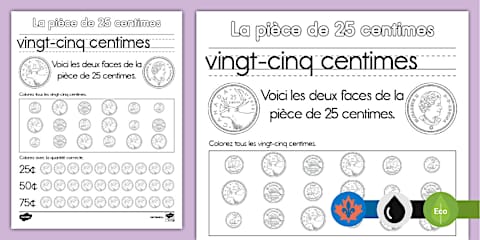 All About the Loonie Canadian Money Worksheet French