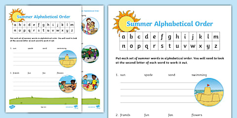 Summer Alphabetical Order Differentiated Activity Sheet