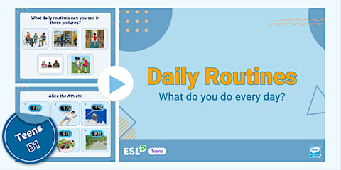 ESL My Daily Routine Powerpoint Lesson [Kids, A1]