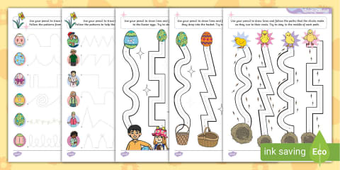Easter Egg Pencil Control Path Worksheet Pack