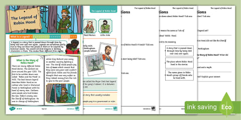 LKS2 The Legend of Robin Hood Reading Comprehension Activity