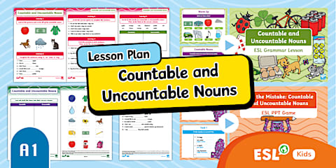 Countable and Uncountable Nouns Sorting Cards for ELL