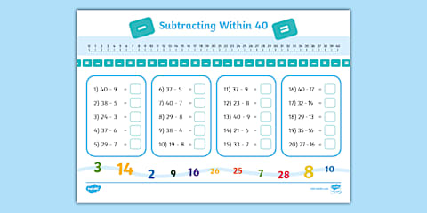 Subtraction From 50 Cards