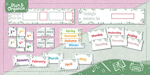 Colourful Botanical-Themed Calendar and Weather Chart Display