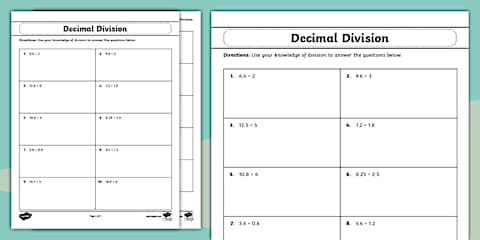 Decimal Number Division Matching Cards