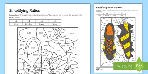 Simplifying Ratios Colour by Numbers Worksheet
