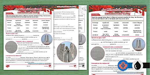 Vimy Ridge Day Word Puzzle French